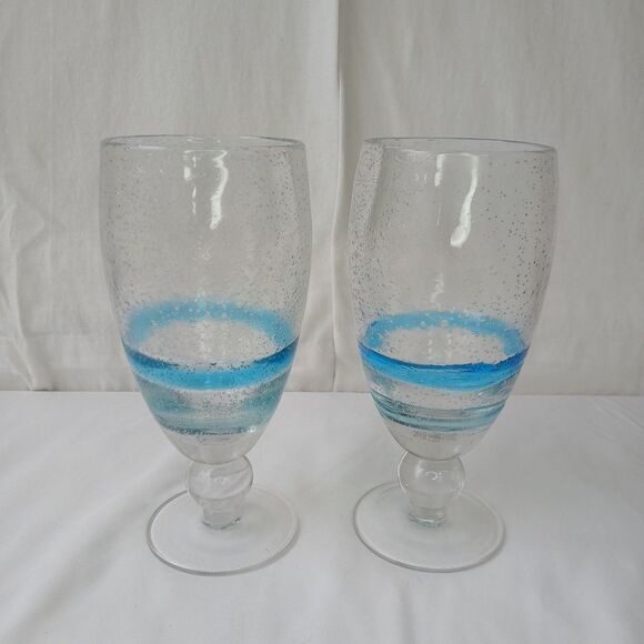 Pier 1 | Dining | Pier Imports Blown Glass Water Goblets Blue Applied ...